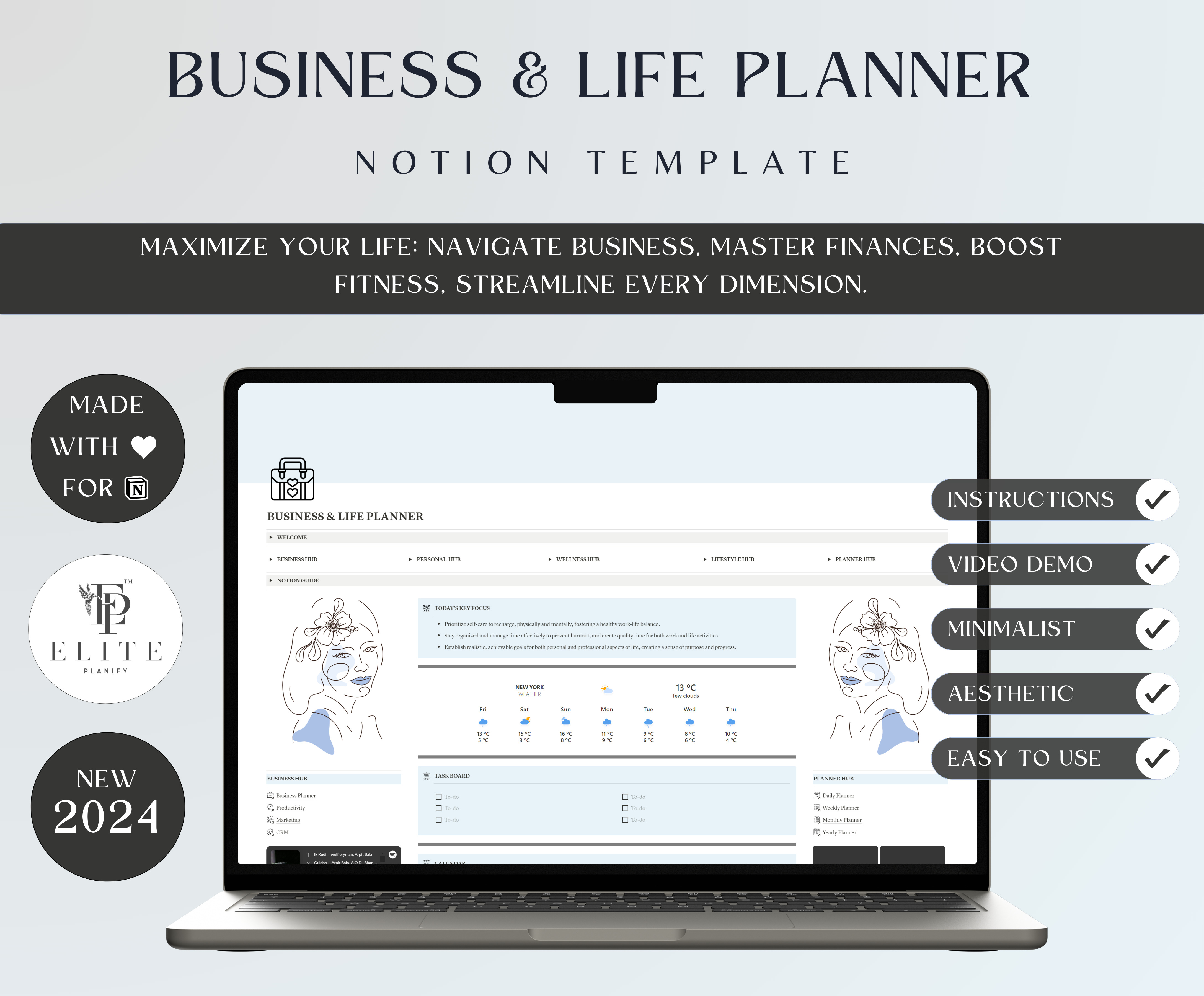 Blue Notion Template Business & Life Planner - Minimalist & Aesthetic