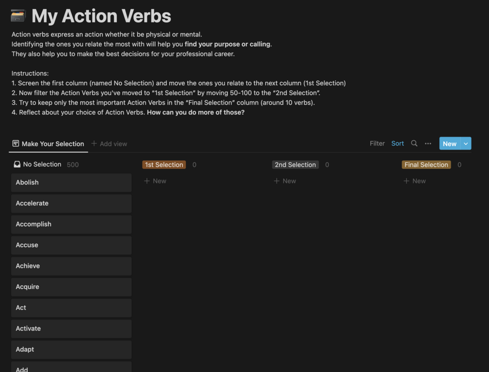 Action Verbs Explorer - Notion Template