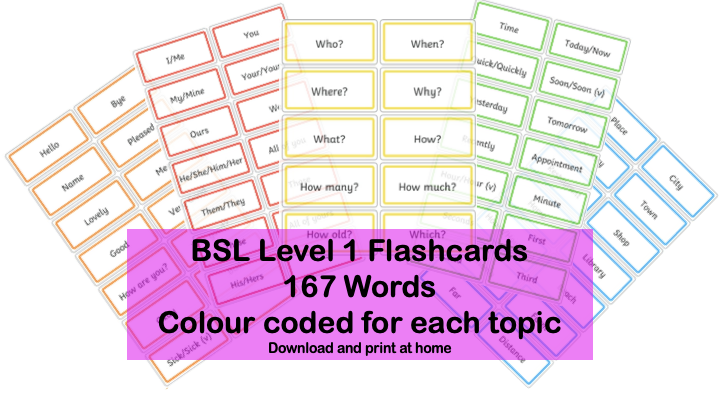 BSL Level 1 Flashcards to enhance home learning