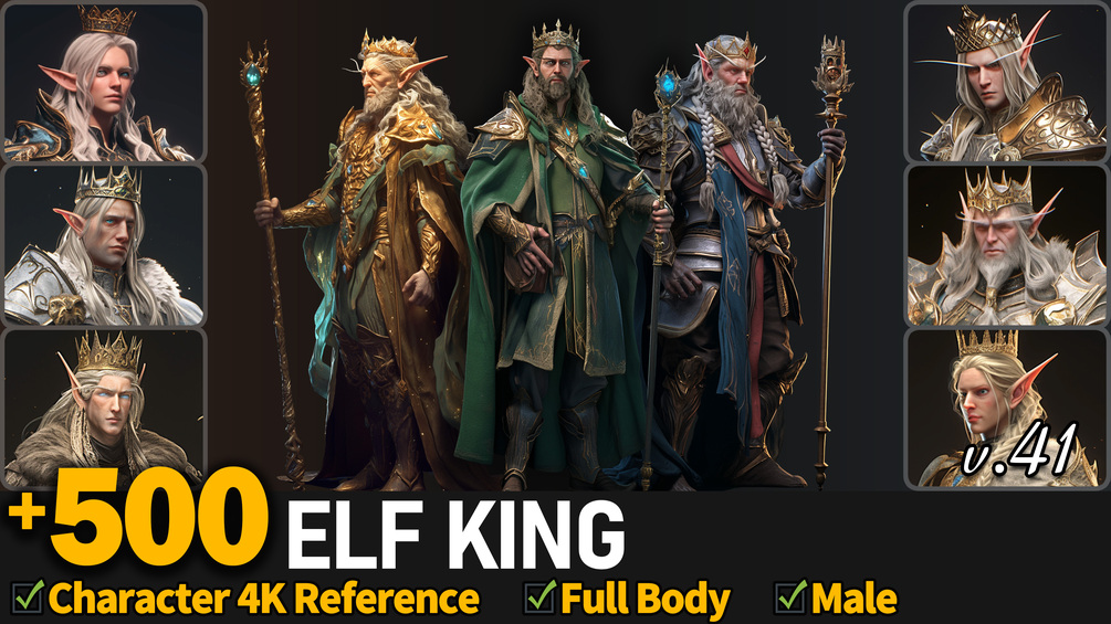500 Fantasy Elf King (Full Body) - Character Reference Image Pack | 4K ...