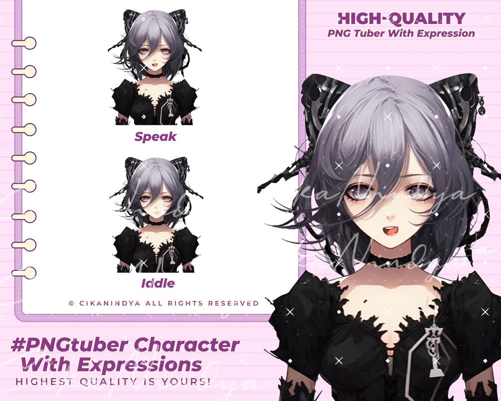 PNGTuber | Stream in Style with PNG Tuber Character Black Cat Girl | 2 ...