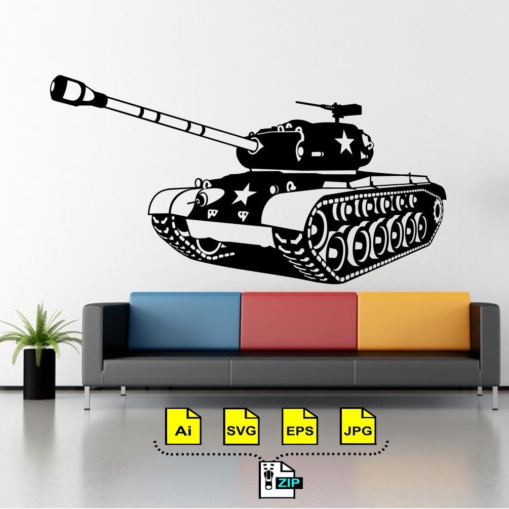 M26 Pershing Tank Vector Illustration – SVG | AI | EPS | Wall Decal ...