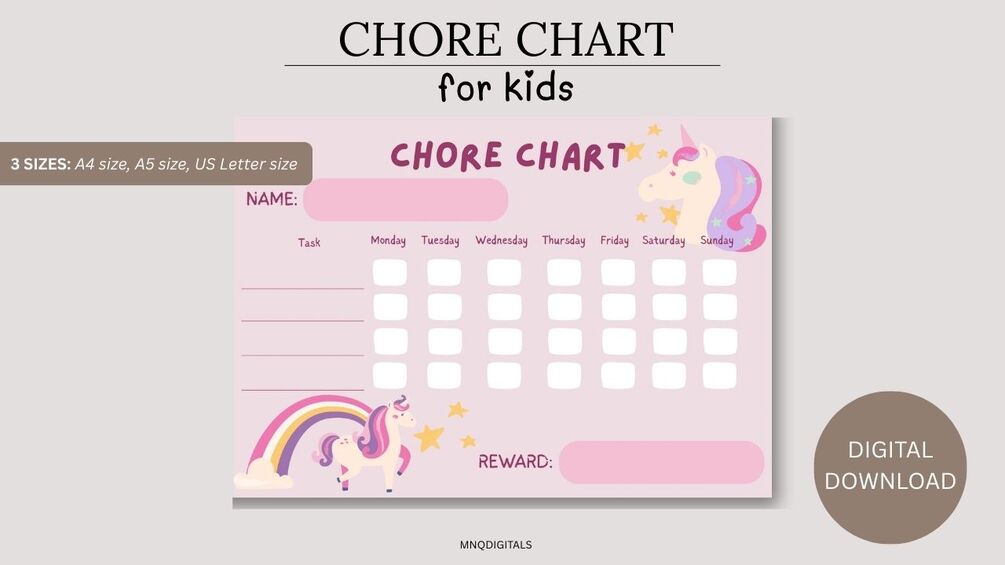 Kid’s chore chart - Unicorn theme