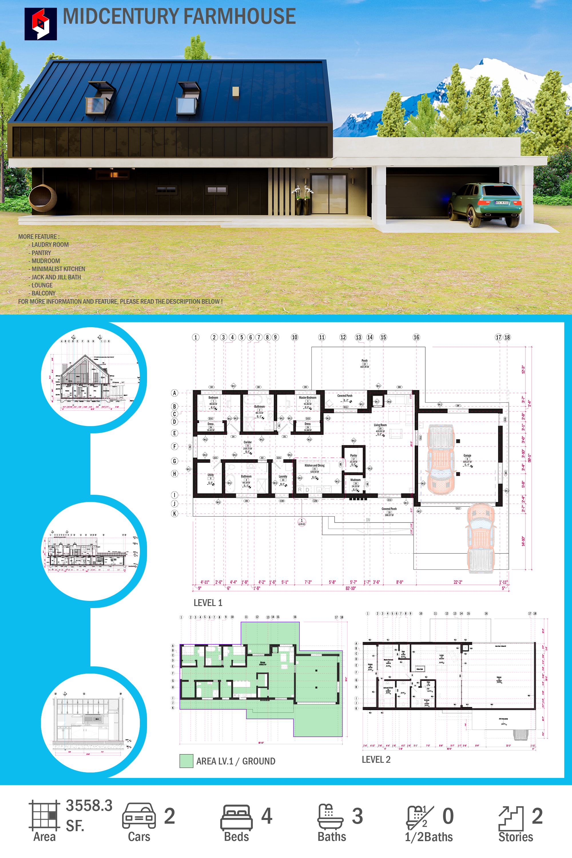 Modern Farmhouse Home Plans and Architecture Design Drawing MF2 ...