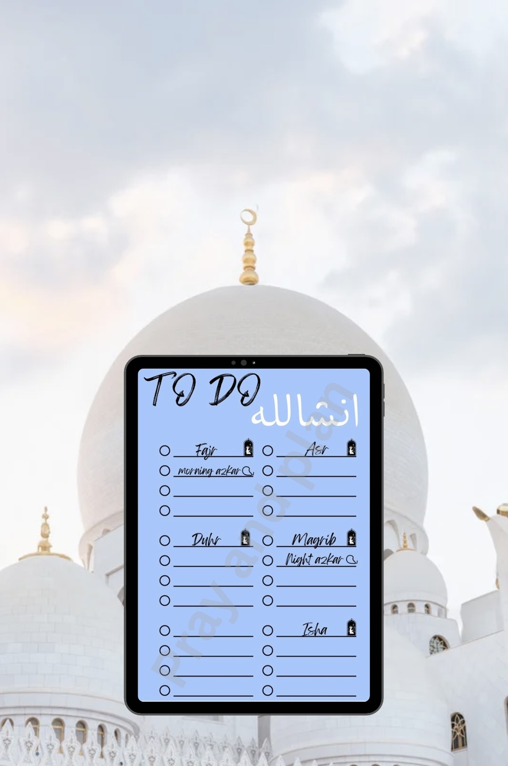 Islamic daily to-do list | prayer and azkar tracker (10 colours)