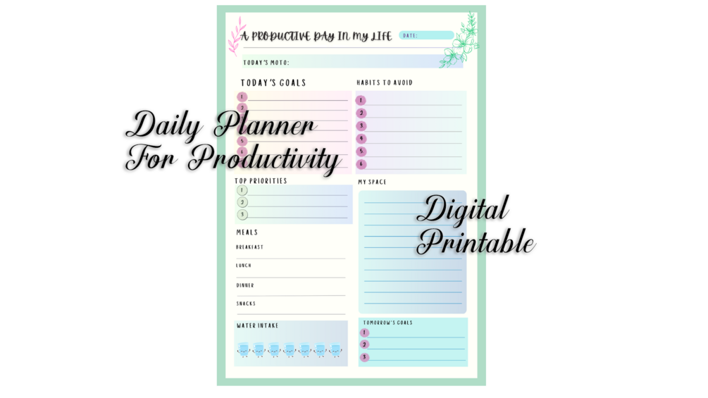 Daily Digital Productivity Planner, To-do list, Printable, Versatile ...