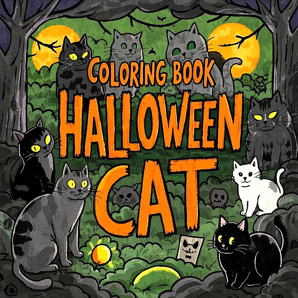 Halloween Cats Coloring Book: Spooky & Cute Feline Fun!
