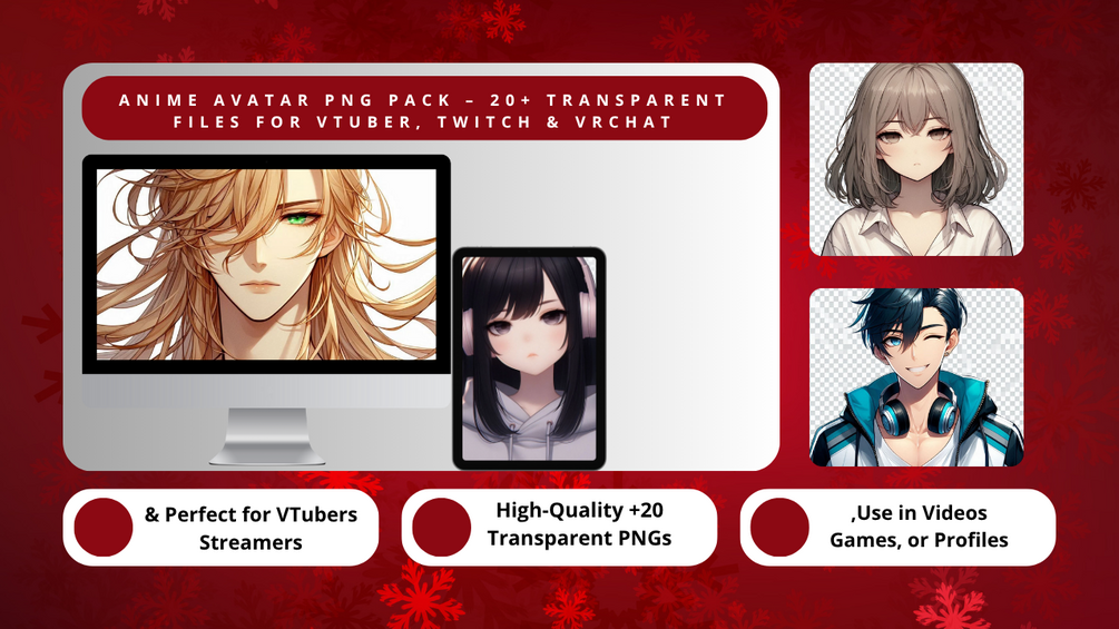 Anime Avatar PNG Pack – 20+ Transparent Files for VTuber, Twitch & VRChat