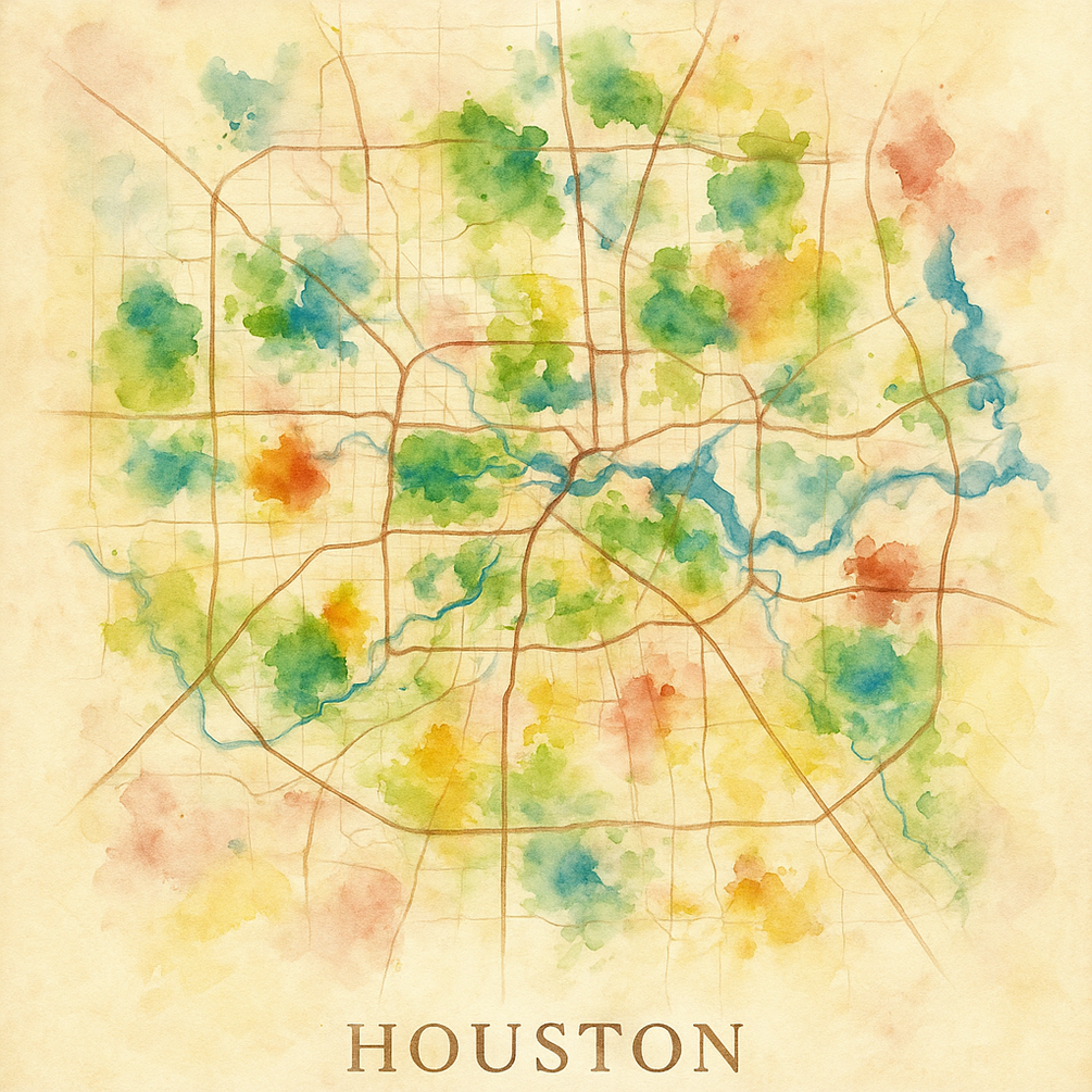 Watercolor Map of Houston – Printable City Art (Set of 3 High-Res PDF ...