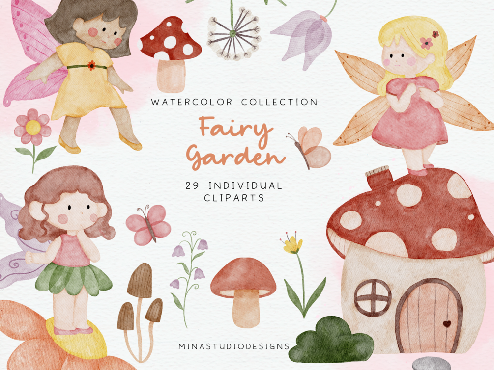 Fairy Garden Collection - Watercolor Illustration