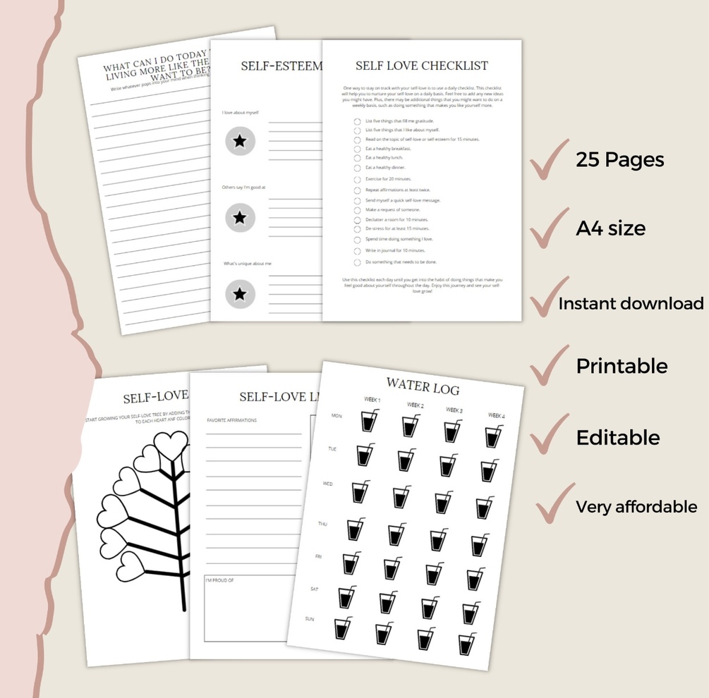 Self Love Planner | Self Love Template | Editable | Printable | Instant ...