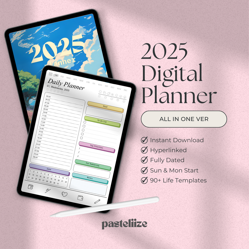 2025 Digital Planner PDF for iPad Tablet, All-in-One Hyperlinked Weekly ...