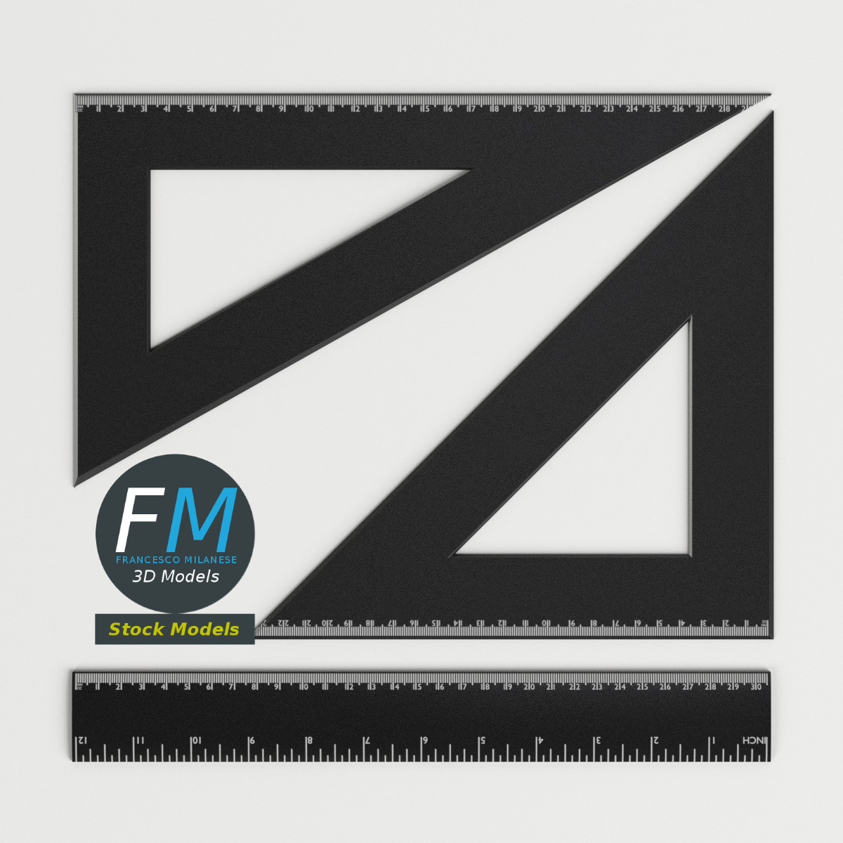 3D MODEL - Drafting Ruler and Squares set