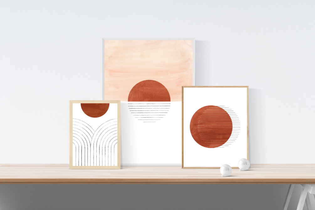 Abstract terracotta print set of 3. Printable wall art.