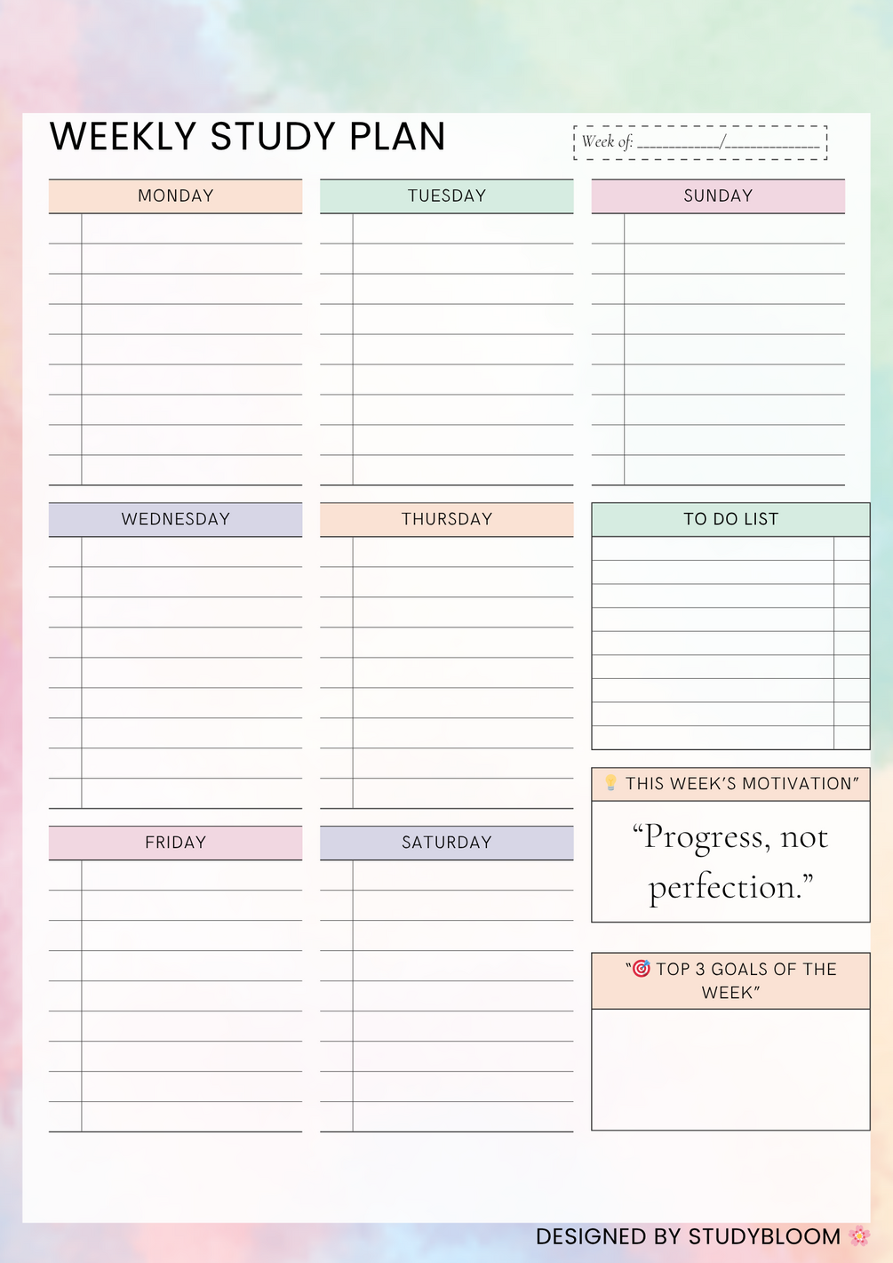 Weekly Study Planner (Printable PDF)