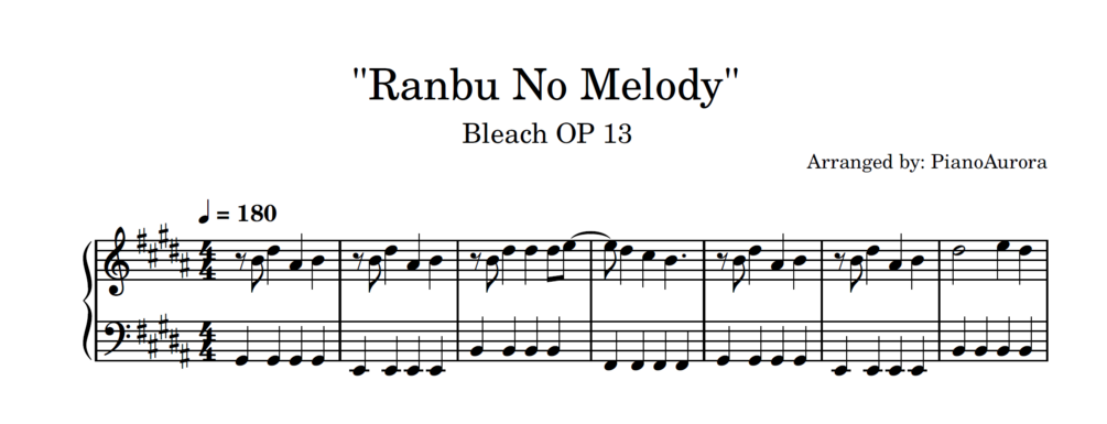 Bleach OP 13 - "Ranbu No Melody" - EASY Piano Sheet Music