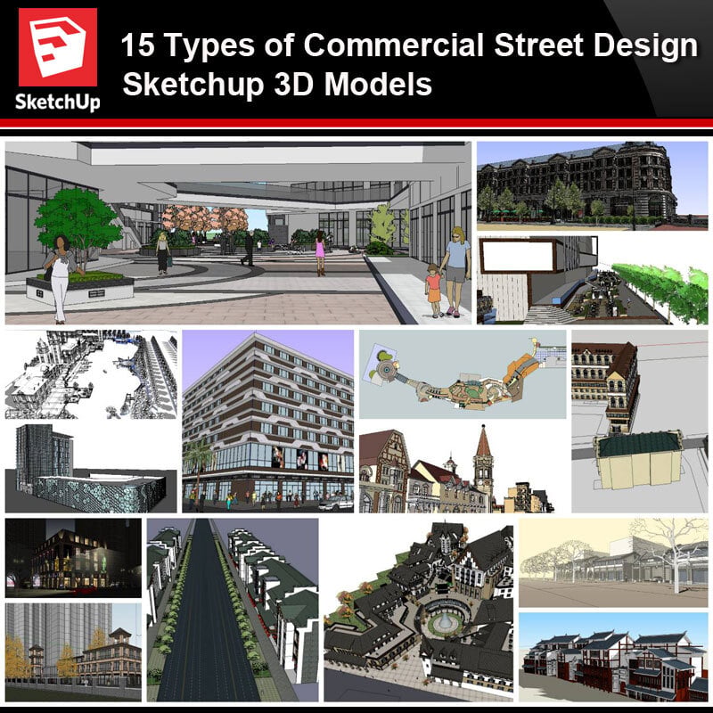 💎【Sketchup Architecture 3D Projects】15 Types of Commercial Street ...
