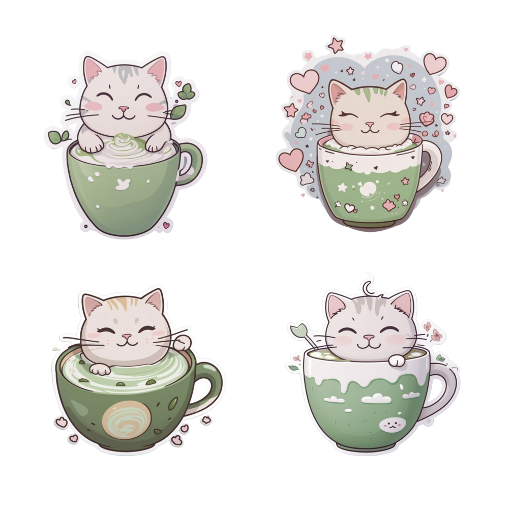 kawaii matcha latte cat