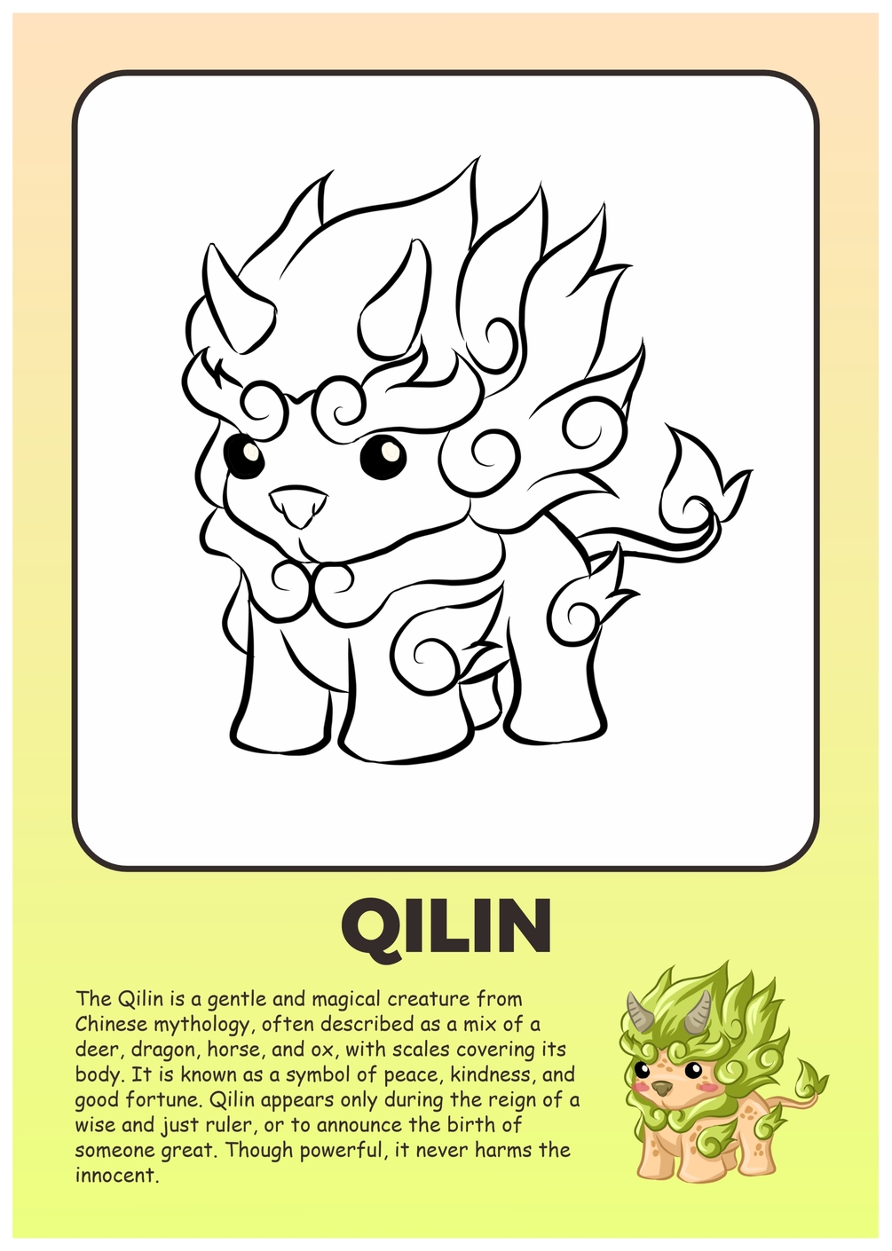 Cute Qilin Coloring Page – Printable PDF