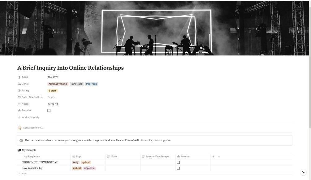 Song Dashboard | Album & Song Tracker | Favorite Song List