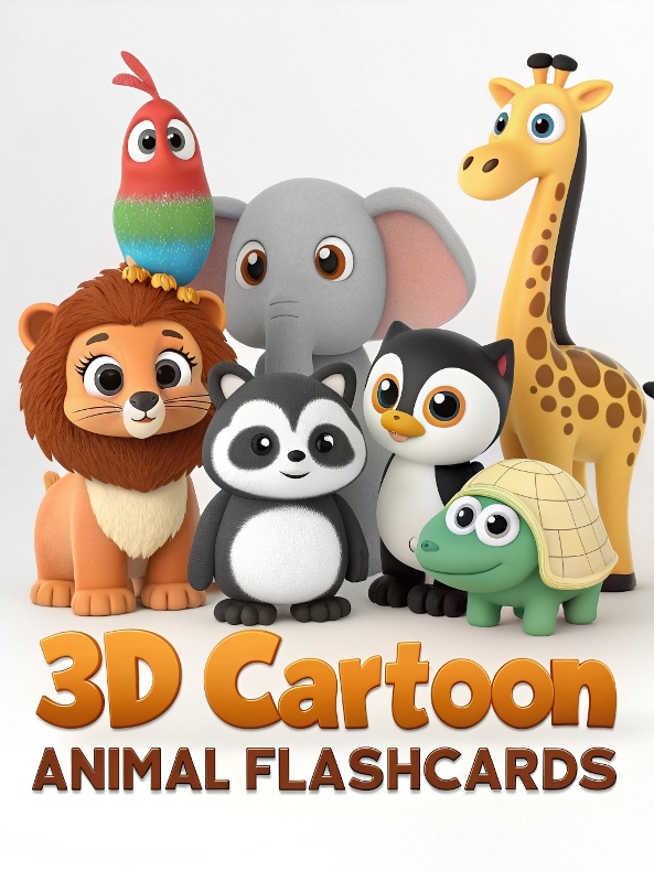 3D Cartoon Animal Flashcards – Fun & Engaging Learning for Kids!