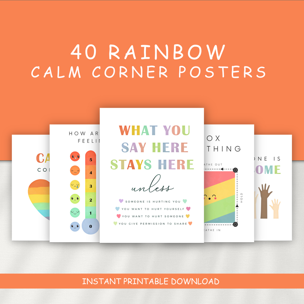 Set of 40 Calming Corner Posters - Rainbow Wall Art for r Classrooms ...