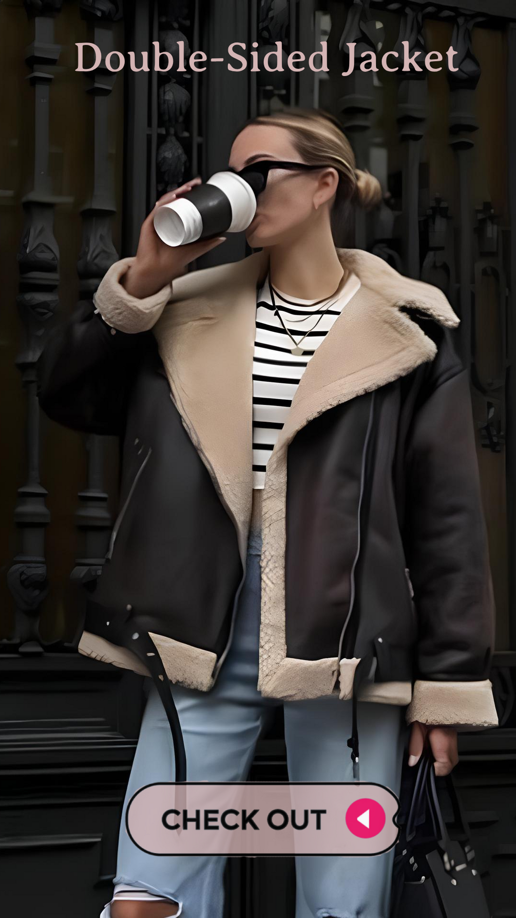 Suninheart Faux Fur Double-Sided Zipper Jacket