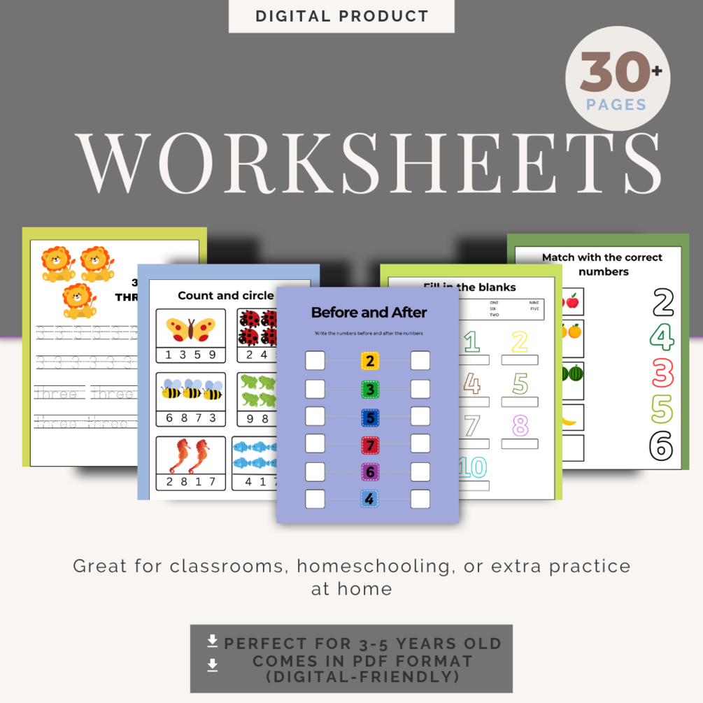 Preschool Number Worksheet Printable | Ages 3–5 | Learn Numbers 1–10 ...