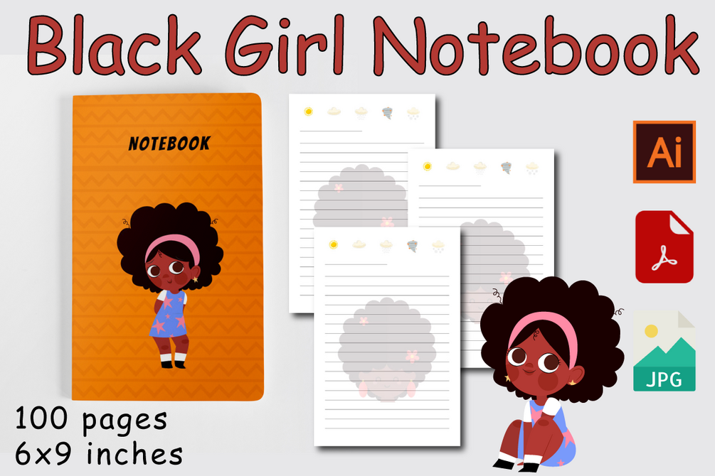 Editable Black Girl Notebook Interior And Cover For Kdp