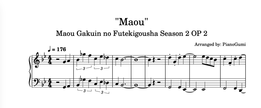 Maou Gakuin no Futekigousha Season 2 OP 2 - "Maou" - EASY Piano Sheet Music