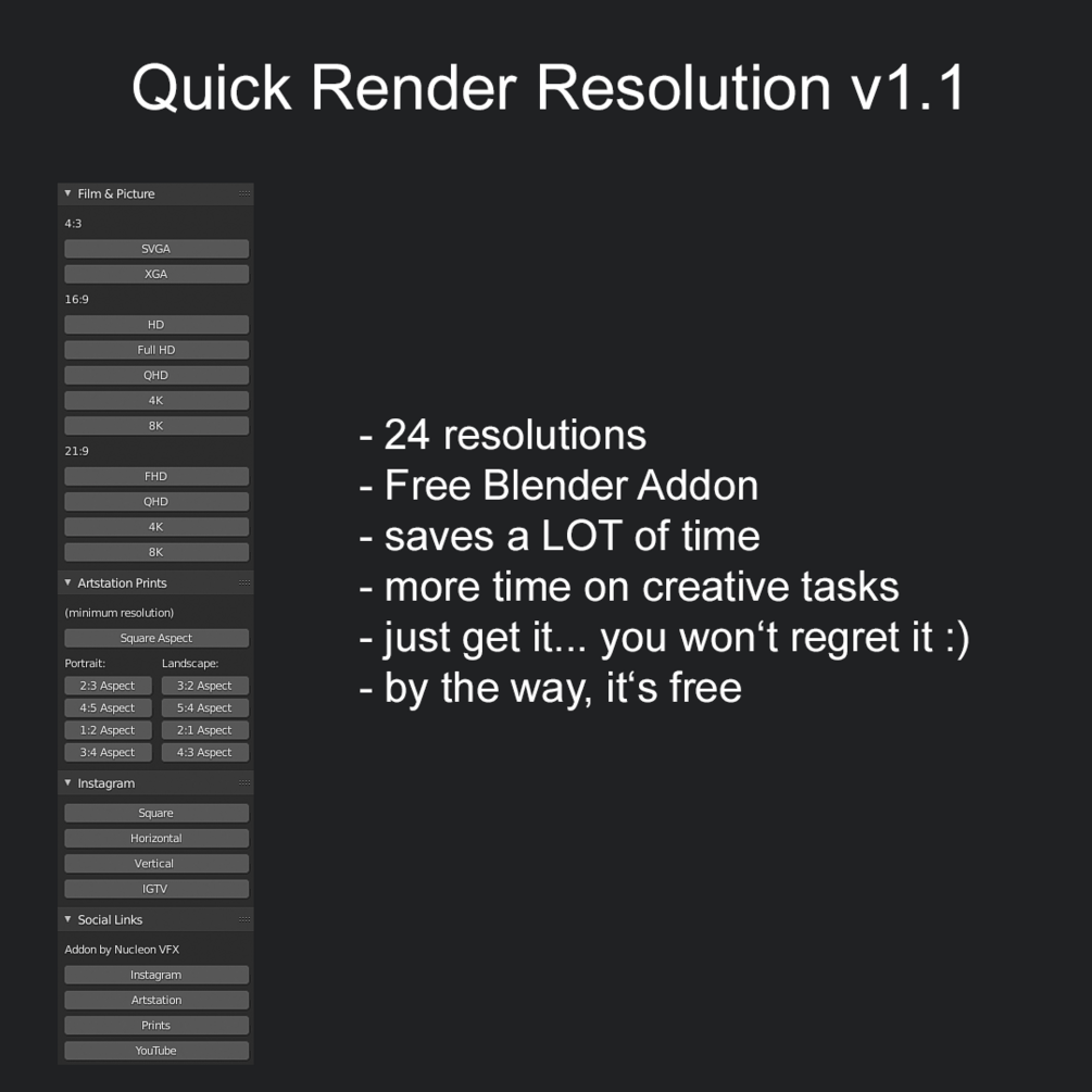 [Free Addon] Quick Render Resolution (Blender 2.9+)