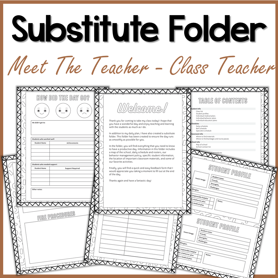 Back to School Student Information Sheets - Substitute Teacher Binder ...