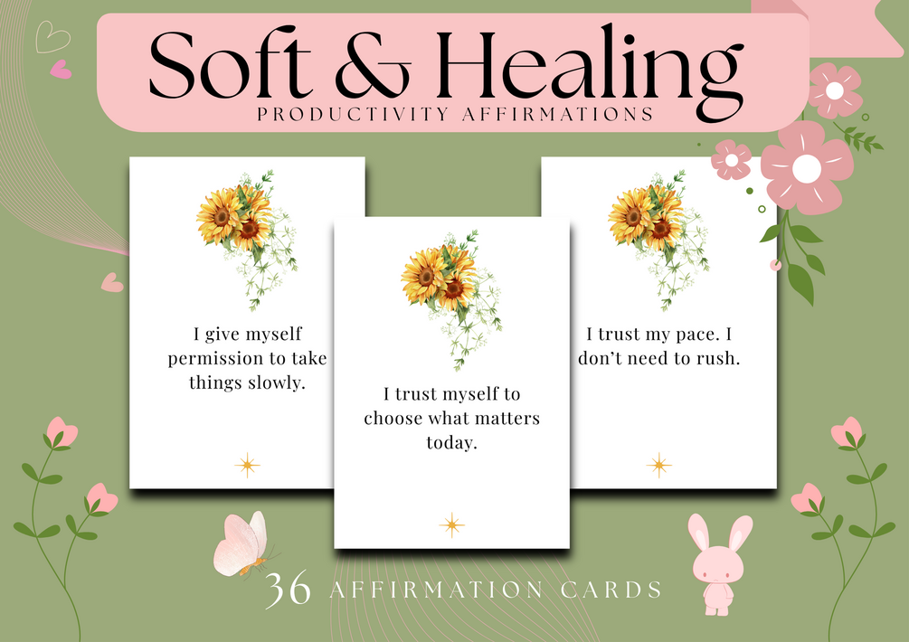 36 Soft & Healing Productivity Affirmation Cards – Printable & Digital ...