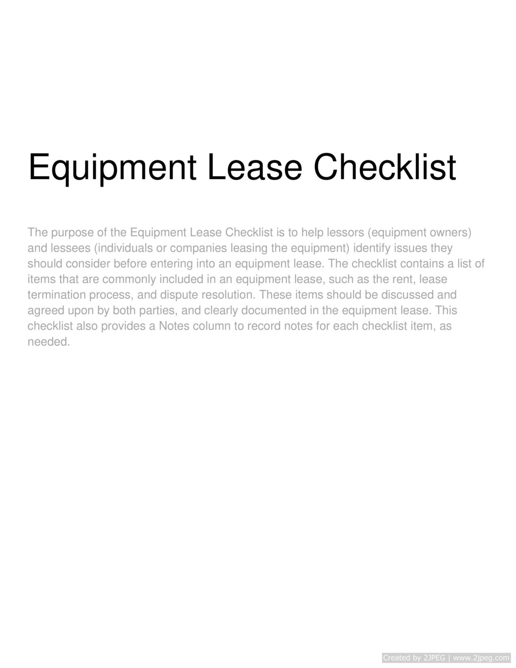 Equipment Lease Checklist