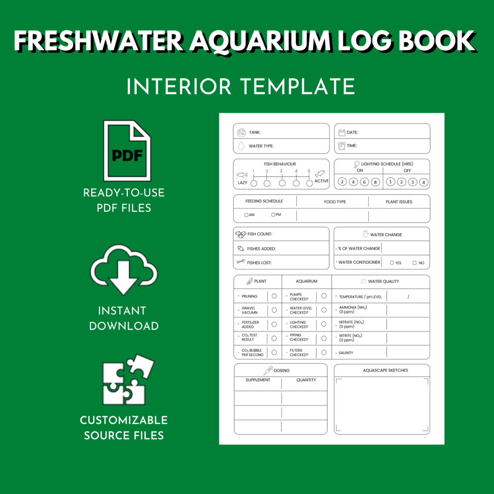 Freshwater Aquarium Log Book Amazon KDP Interior Template for Low ...