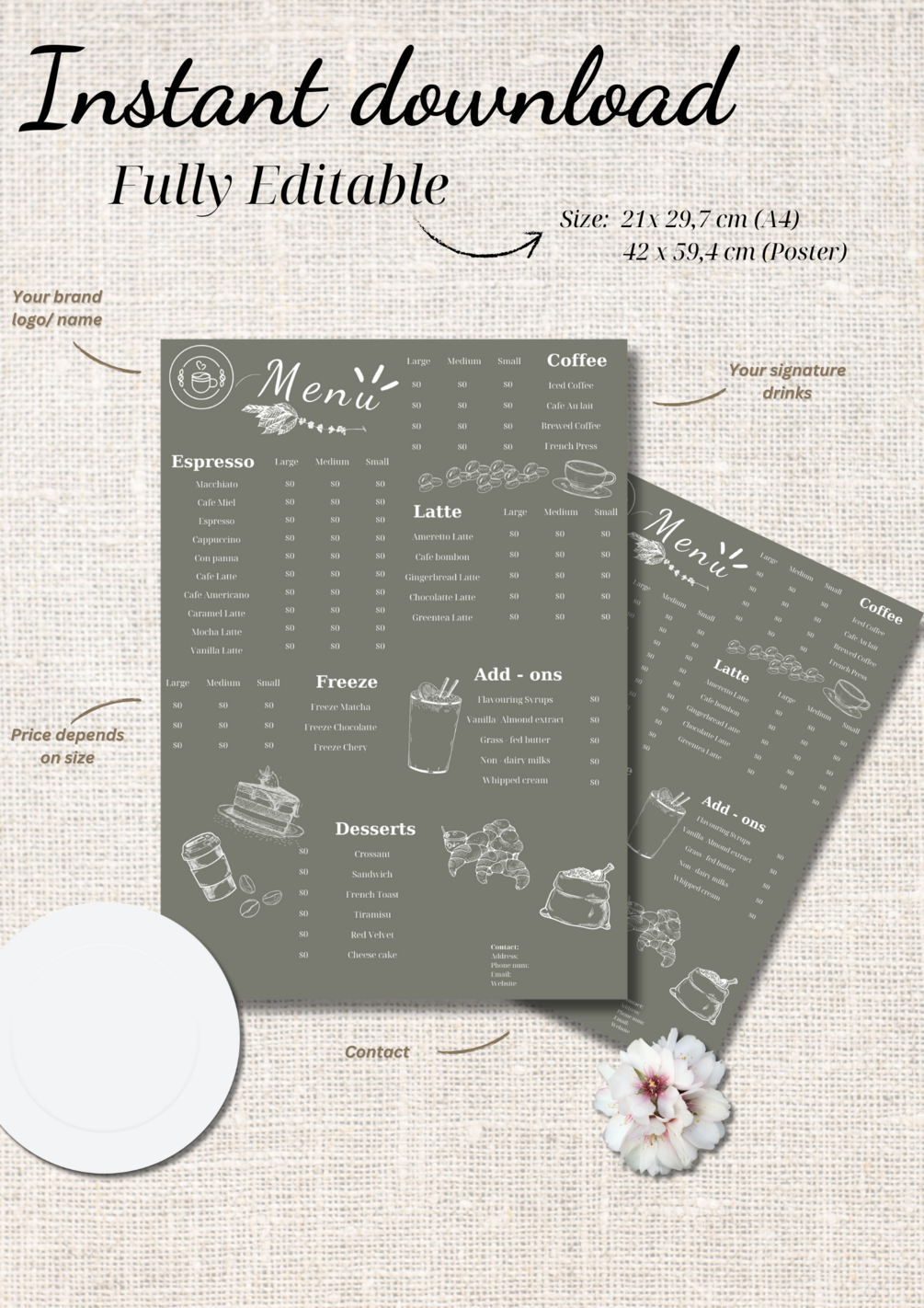 Instant price list/ menu for café