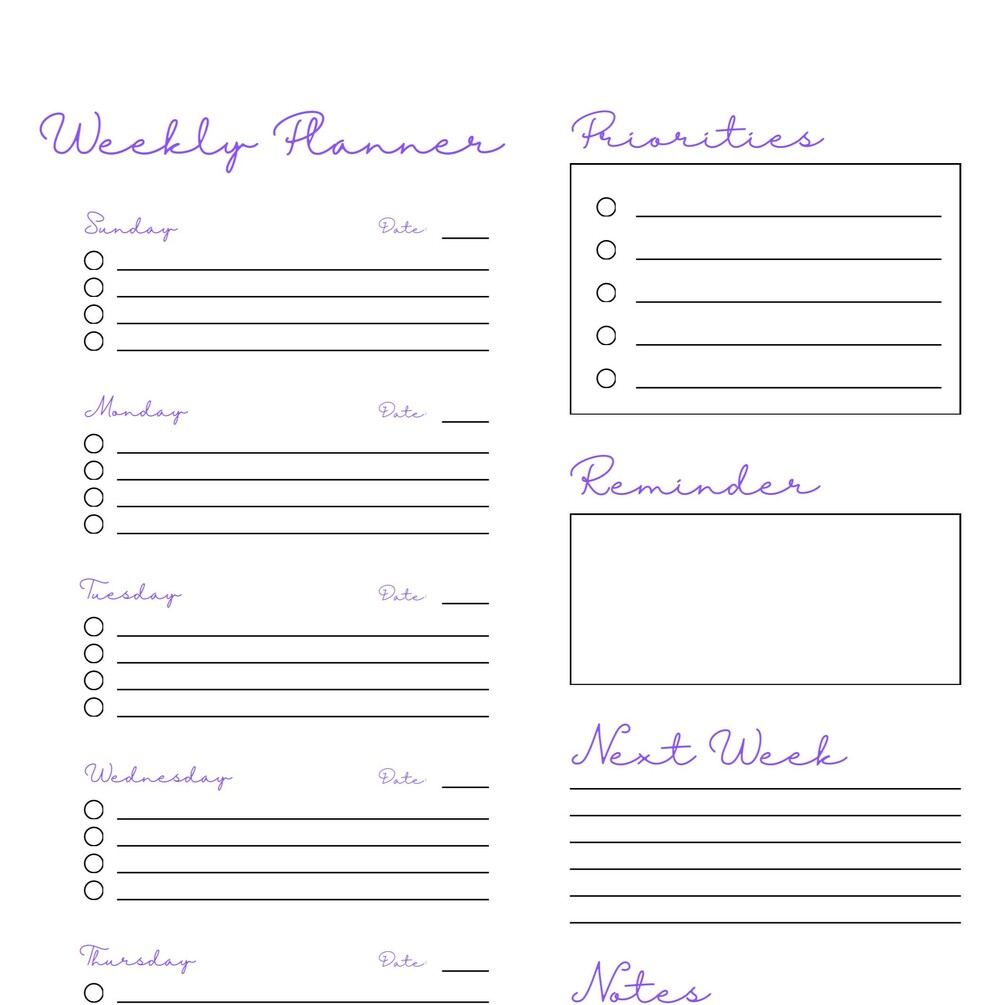 Purple Weekly Planner