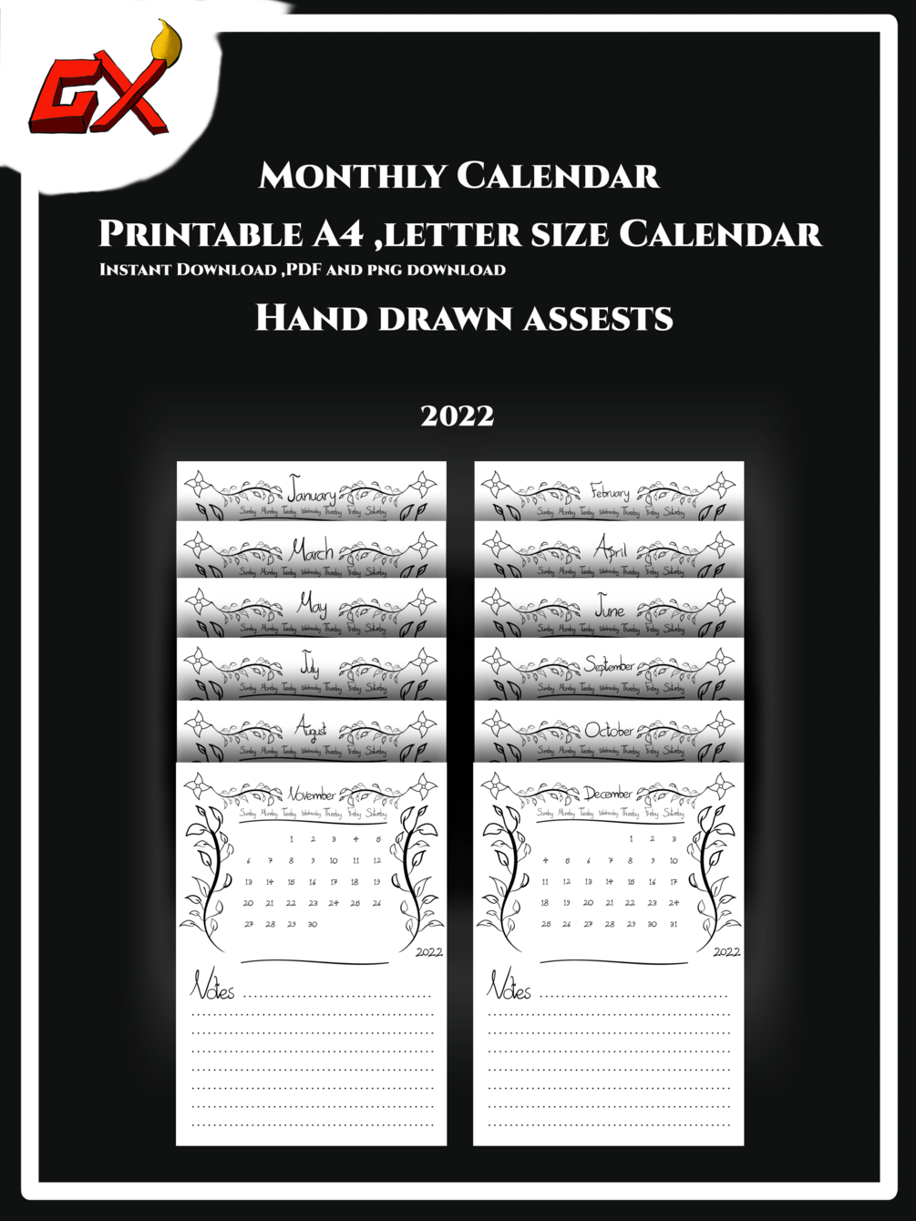 2022-2023 Calendar ,Minimalist design ,Simple ,Flowers ,Monthly ...