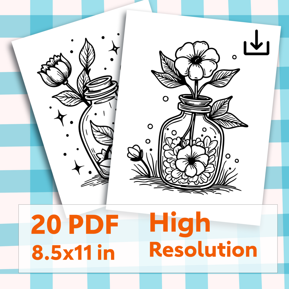 Magical Potion Jars Coloring Book – 20 Pages of Creativity and Relaxation