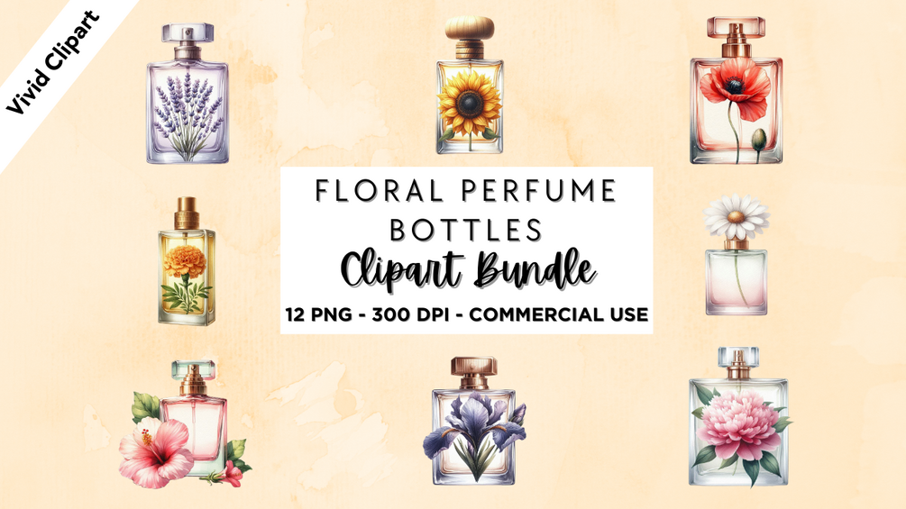 Watercolor Floral Perfume Bottles Clipart Bundle
