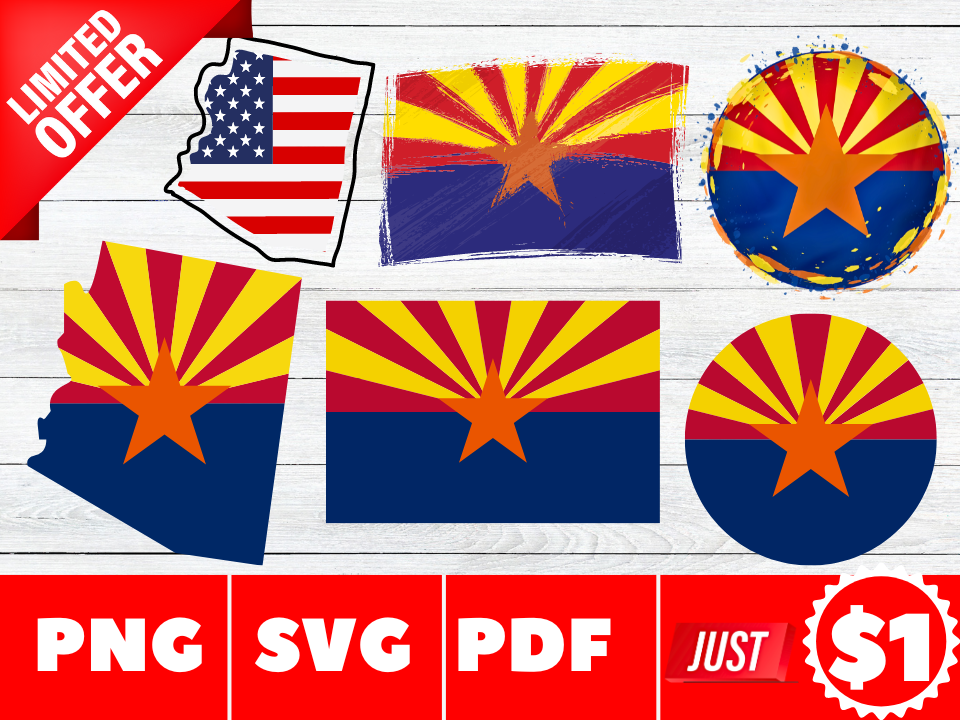 Arizona Map State Outline Flag SVG Bundle-USA Flags-design Digital ...