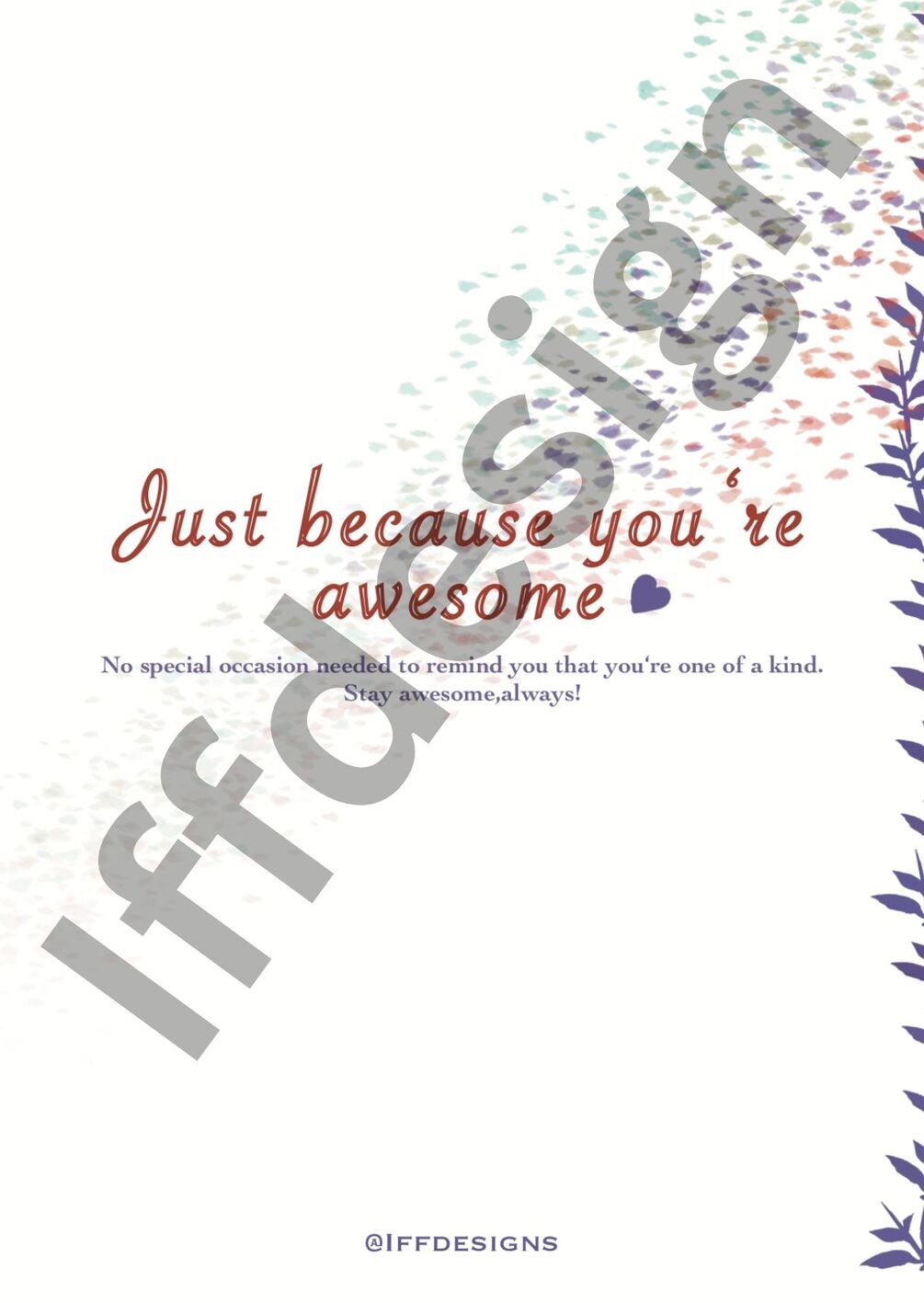 Just Because Greeting Card | Printable A6 Card | Instant Download ...