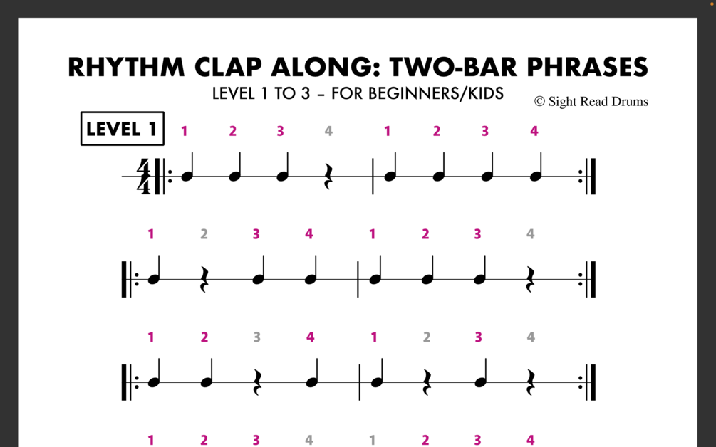Rhythm Clap Along: Two-Bar Phrases Level 1 to 3 (for Beginners/Kids)