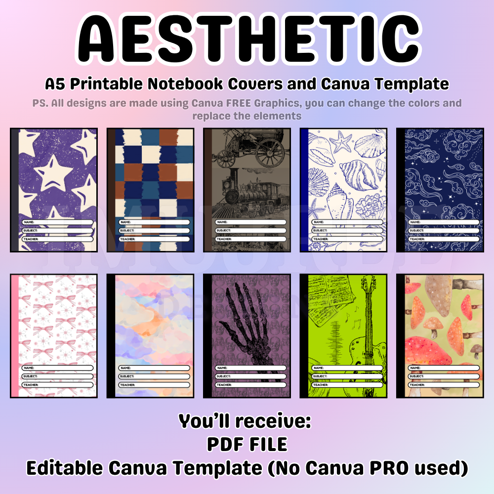 A5 Printable Notebook Cover Design Bundle | 30 Designs | Canva Template ...