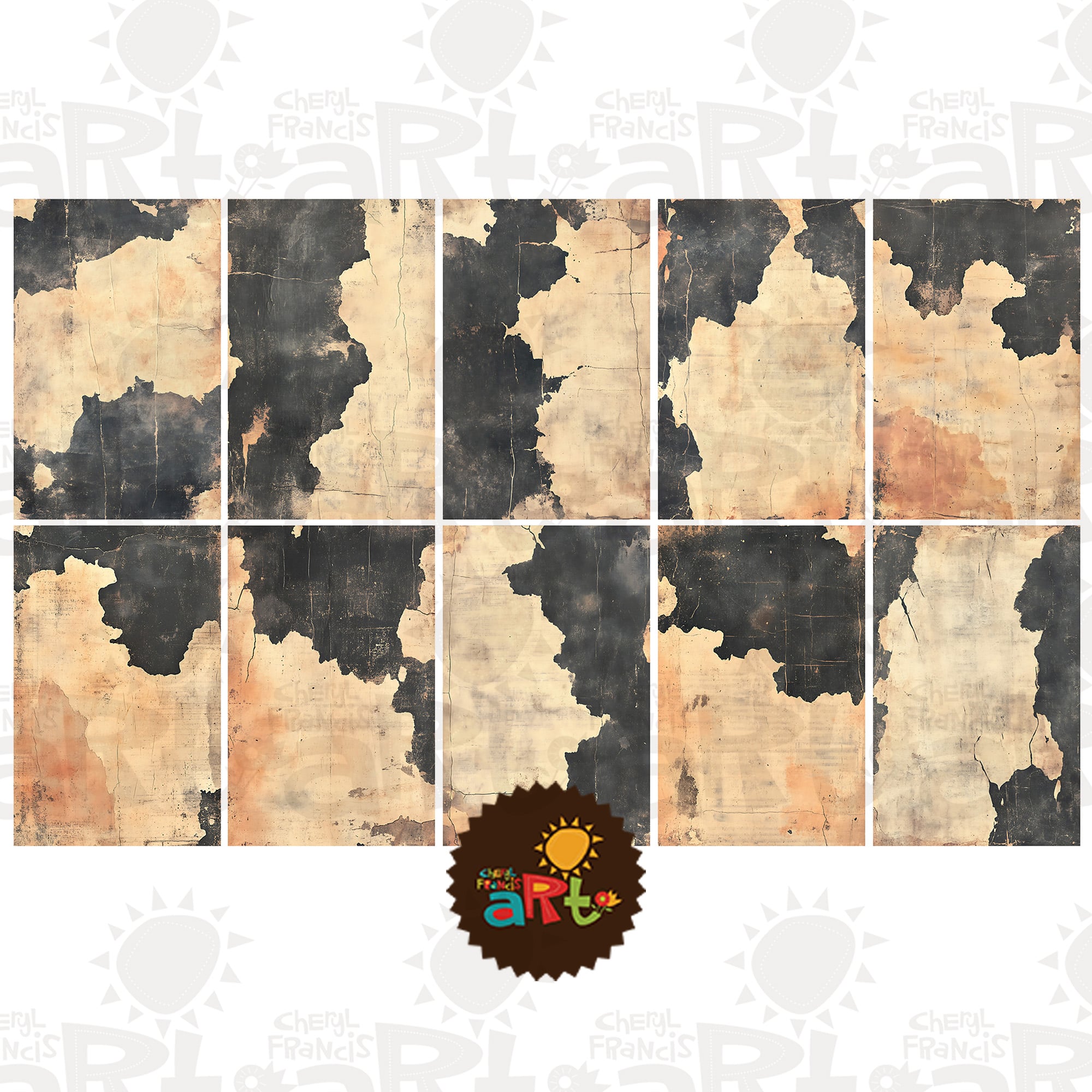 20 pc Vintage Beige with Black Area Blemish Printable Junk Journal Half ...
