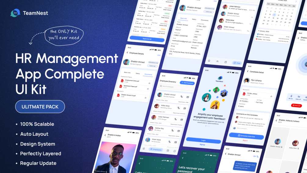 TeamNest –HR Management App Complete UI Kit (Modern & Advance)