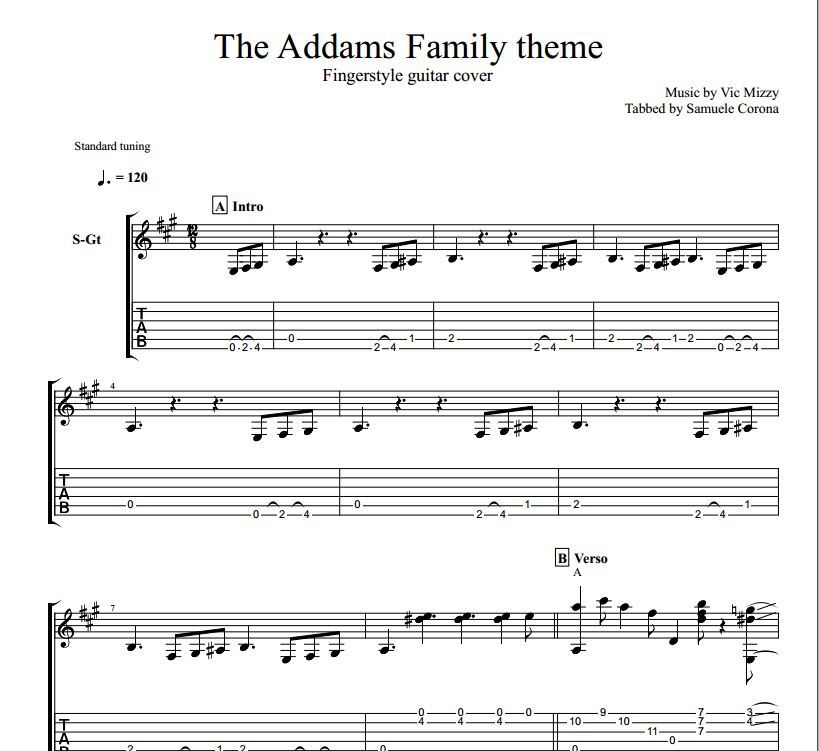 The Addams Family theme - Fingerstyle Guitar TAB