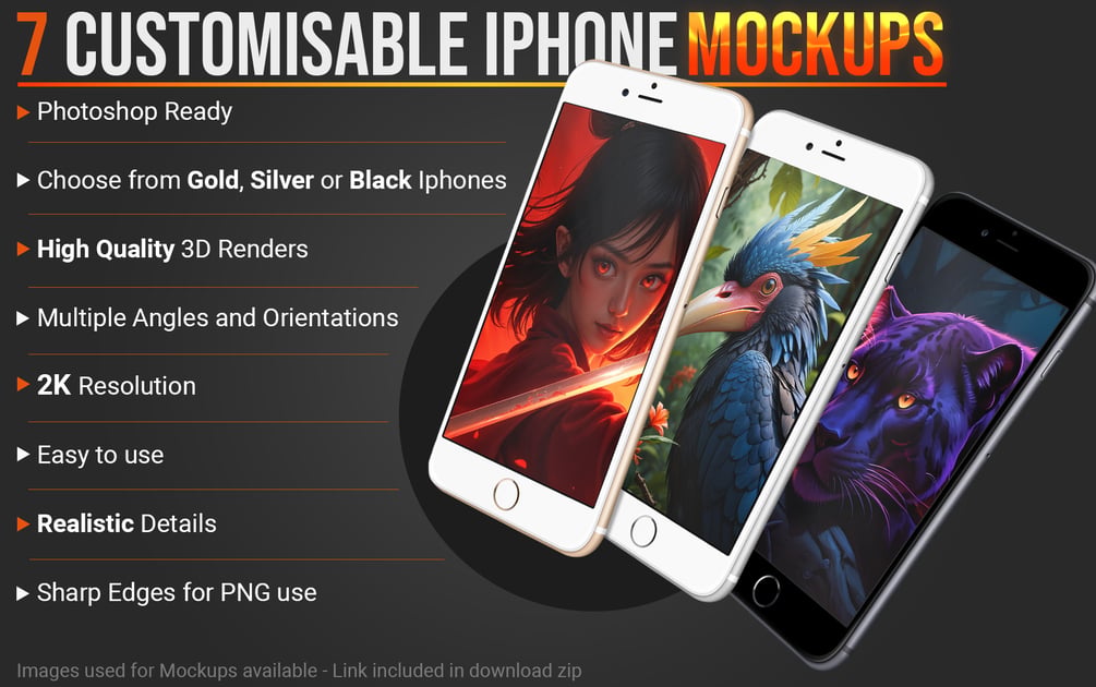 7 Customisable Iphone Mockup PSDs | High Resolution | Multiple Colours
