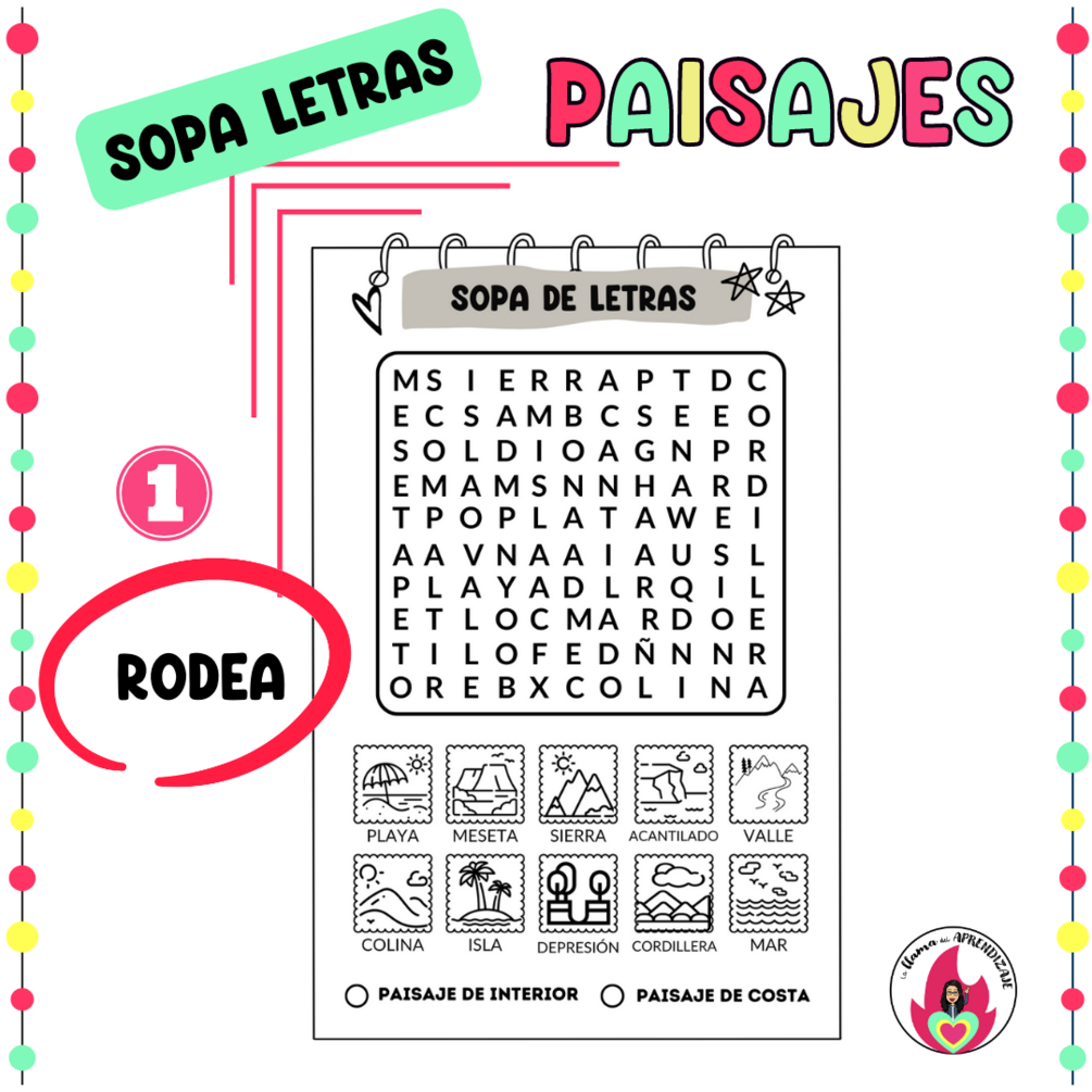SOPA DE LETRAS Los paisajes
