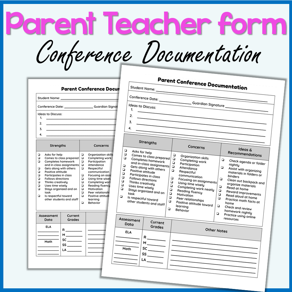 Parent Teacher Conference Documentation Form | Organize Conferences Ahead